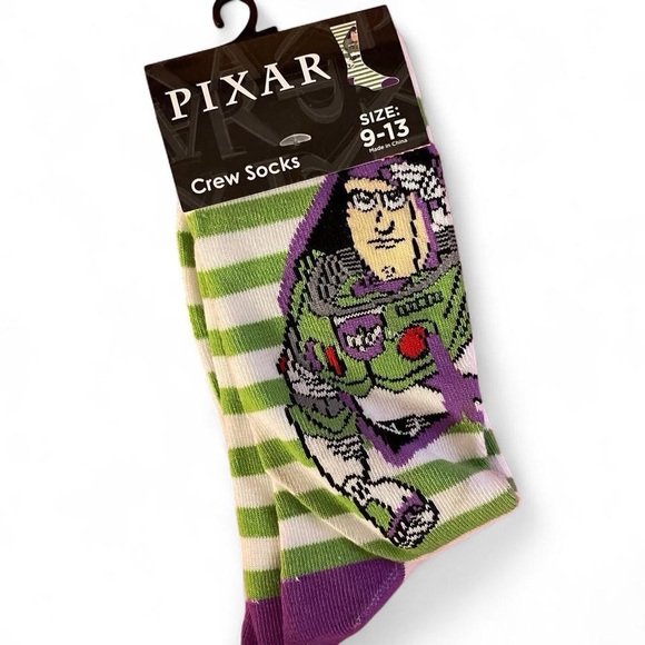 Disney | Other | Disney Pixar Buzz Lightyear Striped Crew Socks Green ...